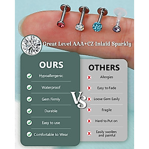 Suprsparkle 24 Pcs 16G Hypoallergenic Stainless Steel Lip Monroe Medusa Labret Jewelry With 3mm Cubic Zirconia For Women Men Forward Helix Earrings Cartilage Tragus Earrings Stud Piercing Jewelry6mm