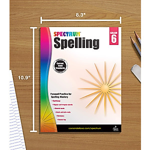 Spectrum 6th Grade Spelling Workbook, Grammar and Handwriting Practice With Root Words, Diphthongs, Prefixes, Suffixes, 6th Grade Workbook With English Dictionary, Classroom or Homeschool Curriculum