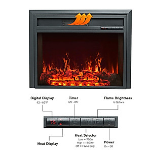 C-Hopetree 32 Inch Wide Electric Fireplace Insert, Portable Freestanding Heater with Remote and Thermostat