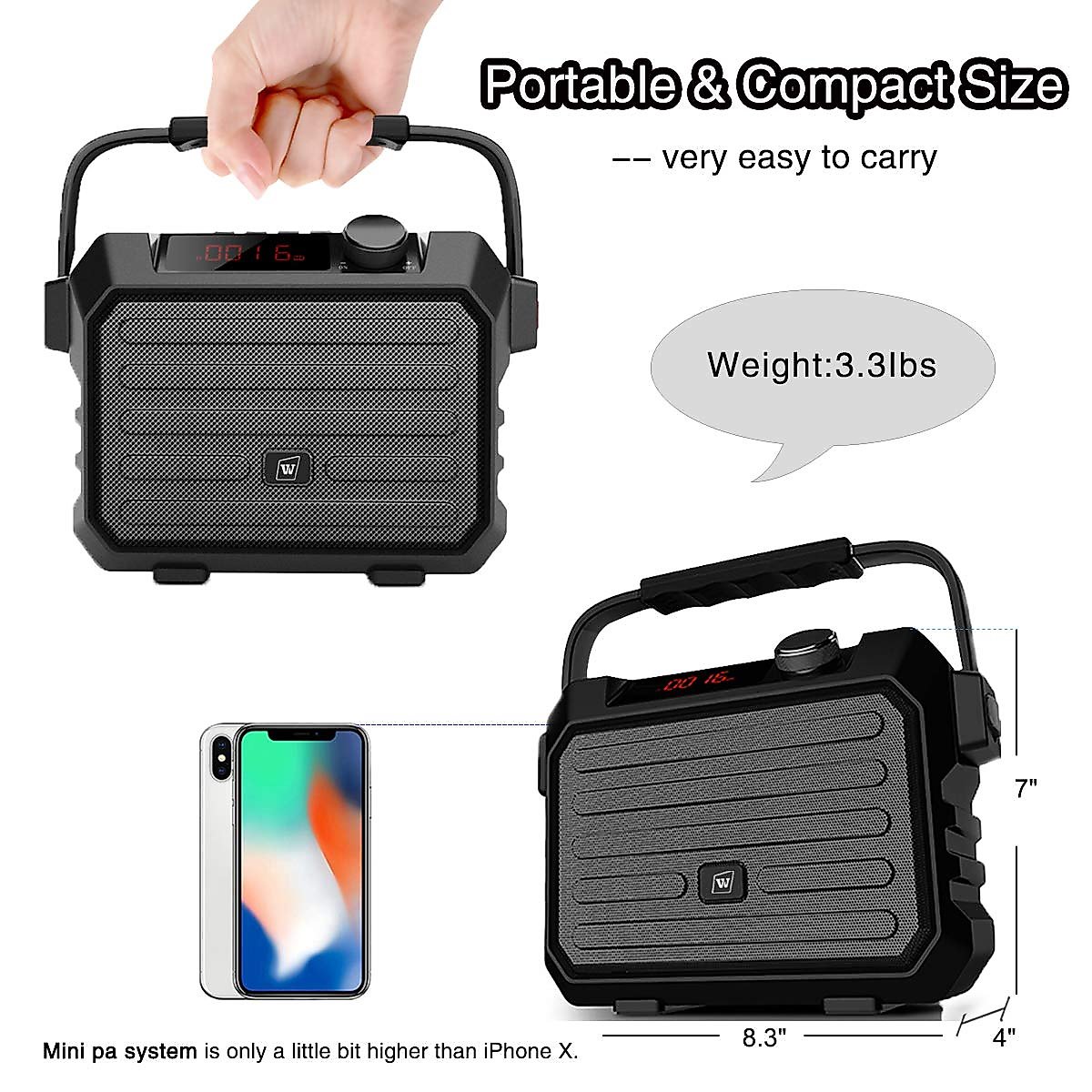 Portable Mini Bluetooth PA System with Wireless Headset Microphone 30W Personal Pa Speaker Rechargeable Voice Amplifier Supports Echo/FM Radio/AUX-in Mode/USB Input/TF Card