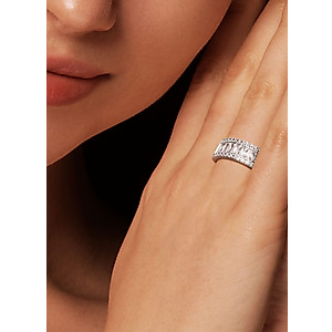 Beutirer 18K Gold Plated Rings for Women, 3-Row 5A Cubic Zirconia Ring Baguette Band Engagement Eternity Rings for Teen Girls Birthday Valentine's Day Anniversary Wedding Rings Size 5 6 7 8 9