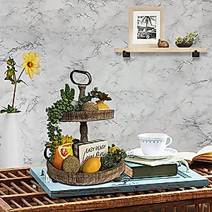 DECORIO Farmhouse Distressed Two Tier Brown Decorative Tray - Wood Tiered Tray Stand - Two Tier Tray Easter Tiered Tray Decor - Two Tiered Tray - 2 Tier Wooden Tray 2 Tier Serving Tray 17"x13"
