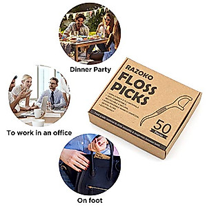 Natural Dental Floss Picks High Toughness Charcoal Toothpicks Sticks-Vegan,Eco-Friendly Sustainable Flossers for Teeth Cleaning (400 Count)