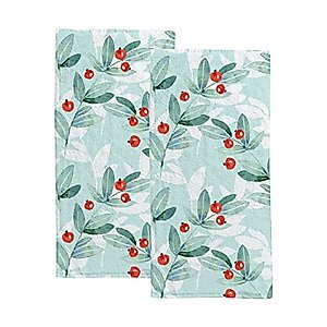 Hand Bath Towels 2 Pack Watercolor Green Red Leaves Absorbent Face Fingertip Towels for Bathroom Kitchen Gym Spa Soft Hair Drying Cloth Quick Dry, 30 x 15 Inch