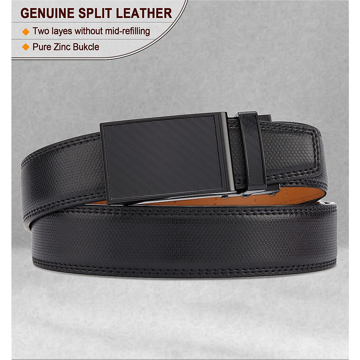 BULLIANT Men's Belt,Brand Ratchet Belt Of Genuine Leather For Gift Men Dress,Size Customized(Black,36"-42" Waist Adjustable)