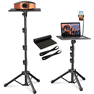 Projector Tripod Stand, Laptop Tripod Adjustable Height 23 to 63 Inch, Portable Projector Stand for Outdoor Movies, Computer DJ Racks Mount Holder with Gooseneck Phone Holder, Apply to Stage or Studio
