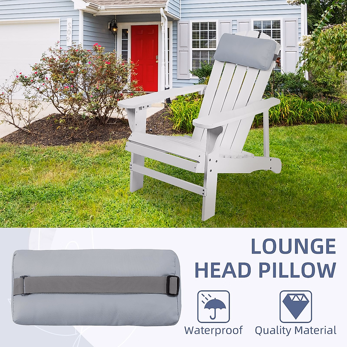 Rasugarlary Chaise Lounge Head Pillow, 2 Pack Outdoor Lounge Chair Pillows with Adjustable Strap Water Resistant Longue Head Pillow Headrest Pillows for Patio Backyard Beach Pool Garden Recliner(Gray)