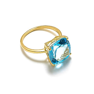 YoTreasure Sky Blue Topaz Solid 10K Yellow Gold Bold Ring Jewelry