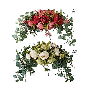 WUHNGD Artificial Flower Swag Wedding Arch Flowers 30 Inch Rose Peony Swag Arch Wreath Centerpiece for Lintel, Green Leaves Door Wreath Garden Home Wall Decoration, Pink Peonies