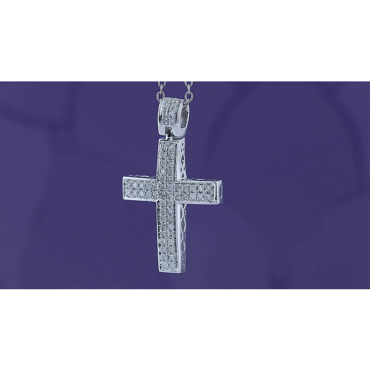 Dazzlingrock Collection 0.35 Carat (ctw) Round White Diamond Filigree Grooved Cross Pendant with 18 inch Silver Chain for Women in 925 Sterling Silver