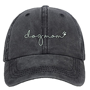 Dog Mom Baseball Cap Vintage Washed Distressed Adjustable Dad Hat (Black 1)
