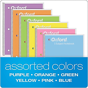 Oxford Spiral Notebook 6 Pack, 1 Subject, College Ruled Paper, 8 x 10-1/2 Inch, Pastel Pink, Orange, Yellow, Green, Blue and Purple, 70 Sheets (63756)