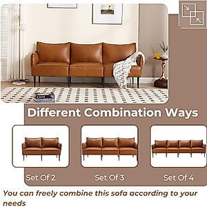 ROCITY Faux Leather Loveseat Sofa 53 Inch Small Love Seat Couch Modern Brown Sofa Couch for Home Living Room, 2 Seater, 20.7 Inch Deep Seats
