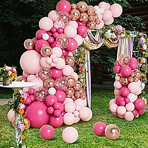 DBKL 138pcs Pink Balloon Garland Arch Kit with Different Size Hot Pink White Metallic Rose Gold Confetti Balloons for Birthday Princess Theme Baby Shower Wedding Valentine's Party Decorations