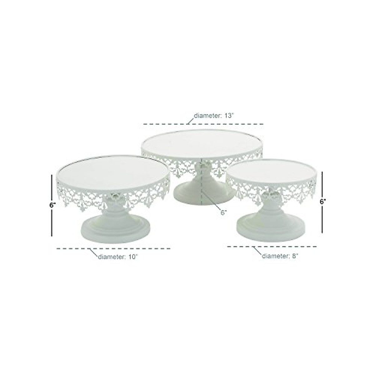 Deco 79 Vintage Metal Round Cake Stand, Set of 3 13", 10", 9"W, White
