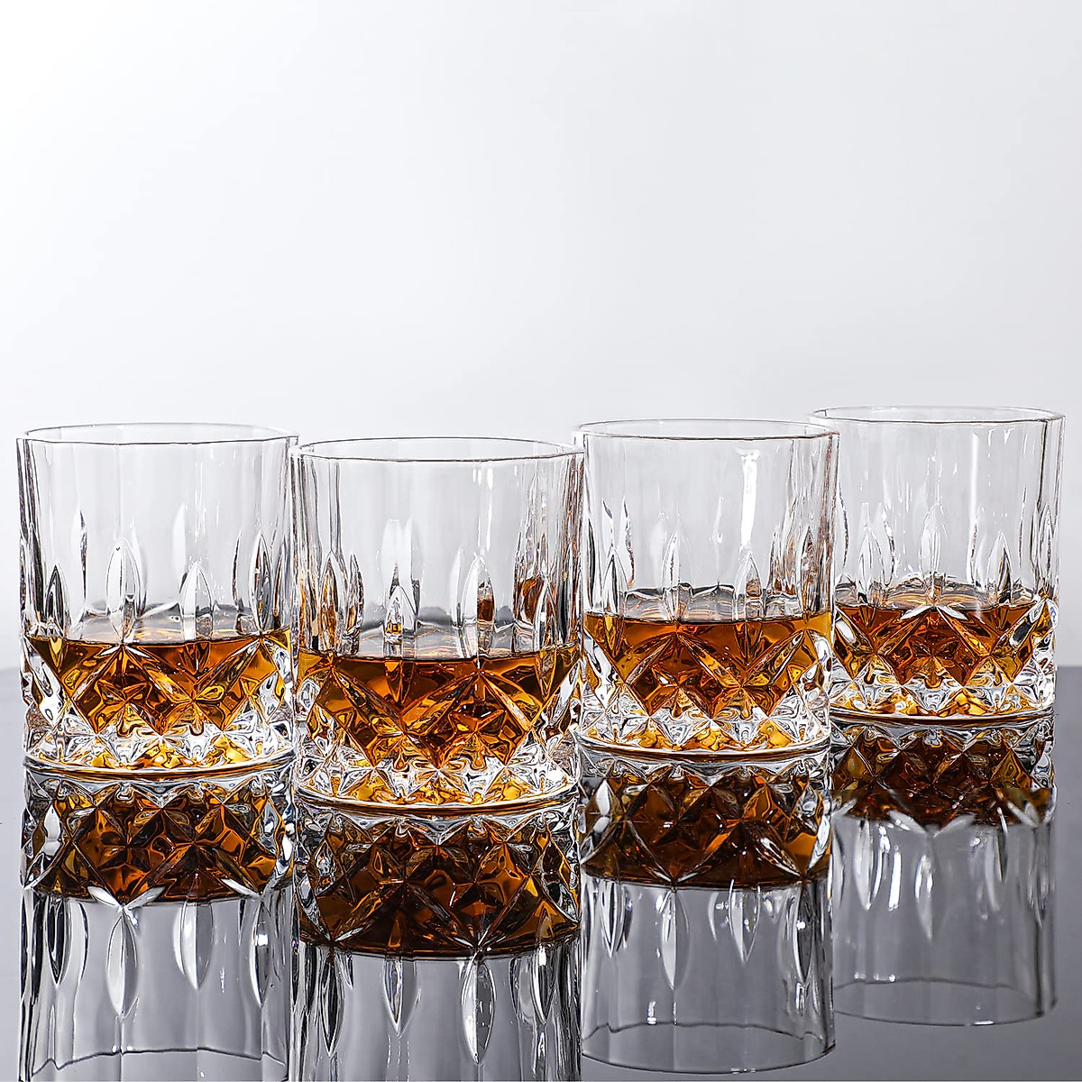 HOHY Whiskey Glasses Set of 4, Old Fashioned Glasses, Bourbon Glasses, 11 oz Thick Bottom Old Fashioned Whiskey Glasses for Men, Premium Whiskey Gifts for Bourbon, Scotch, Cocktail.