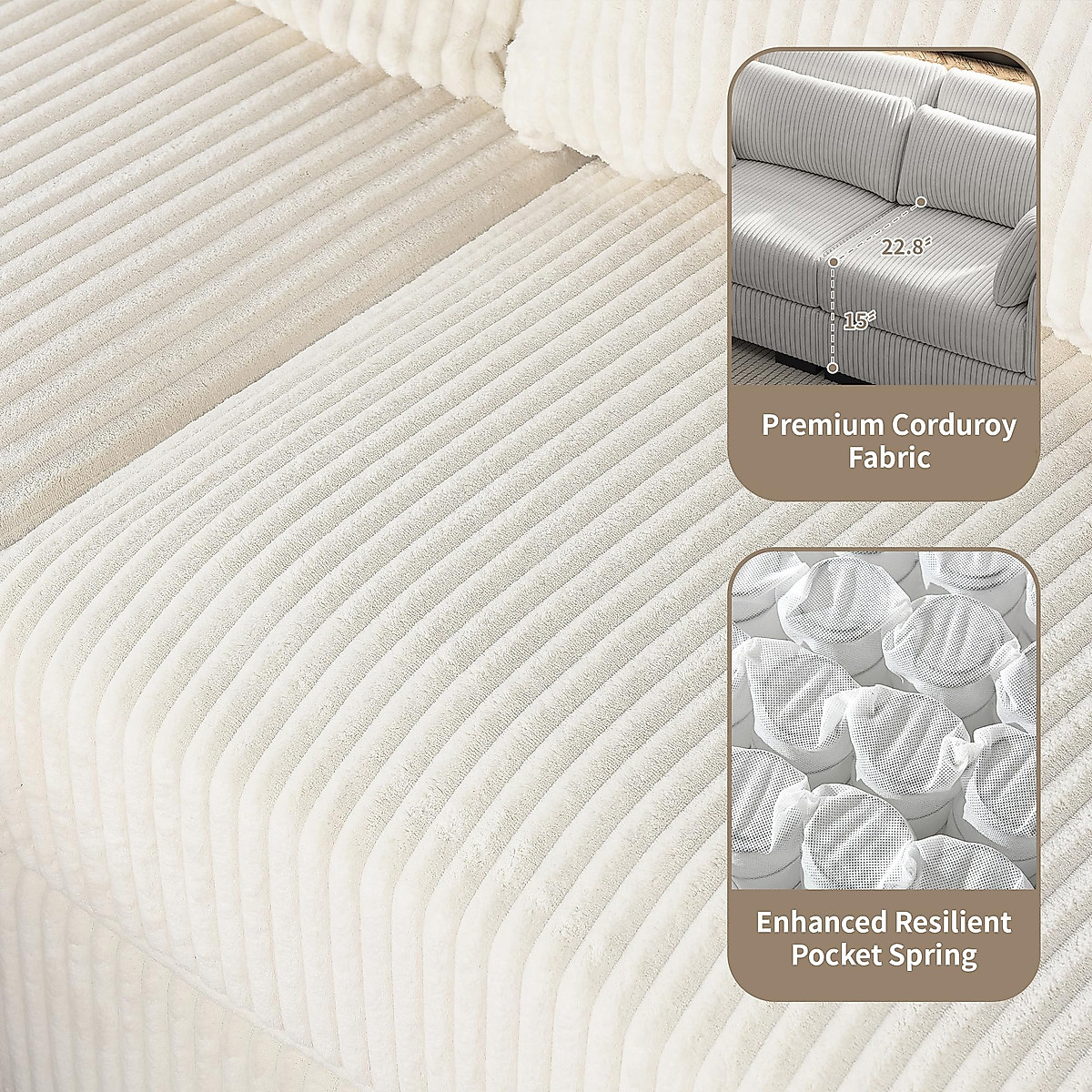 Ravas 100 inch Modular Sectional Sofa,5 Seater Oversized Convertible L | U Shaped Couch, Corduroy Fabric with 2X Storage Bench and 8 Cushion Pillows, Reversable Sofa Couch for Living Room,Lounge