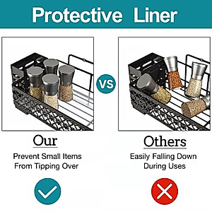 Tamomic Hanging Spice Rack Wall Mount, Over Stove Spice Organizer Shelf with Wall Hanging Utensil Holder 6 Hooks for Kitchen, Black