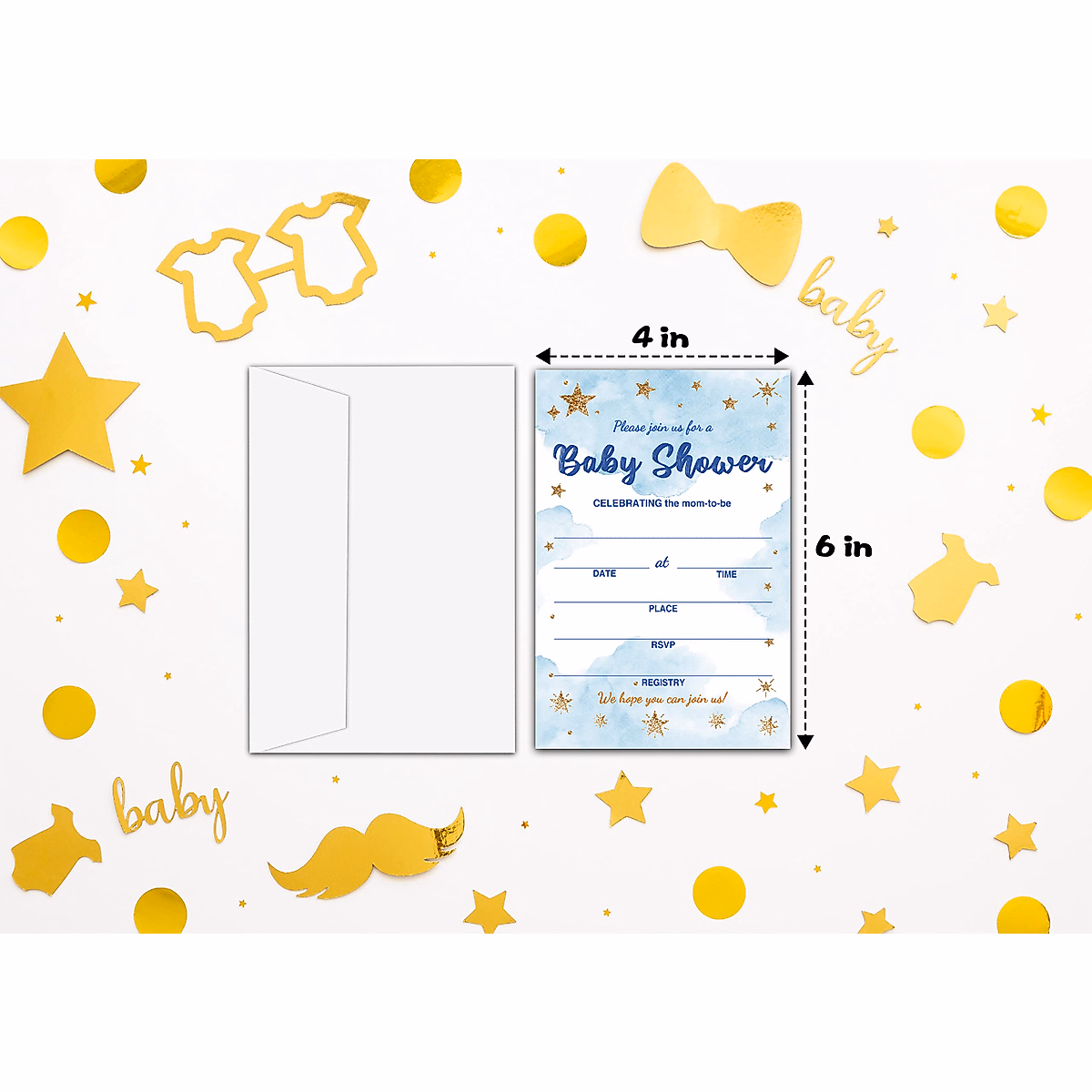 Baby Shower Cards Kit,Moon and Stars Set of 25 Baby Shower Invitations with Envelopes, Book Request Cards for Baby Shower,Sleepover Themed Baby Shower Party Favor Decoration(13)