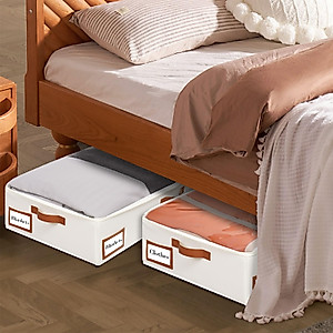 Yawinhe Under Bed Storage, 2 Pack Underbed Storage Box, Collapsible Storage Bag, with Sorting card slot and 4 Leather Handles, for Blanket, Bedding, 23.6''Lx11.8''Wx6''H, Beige