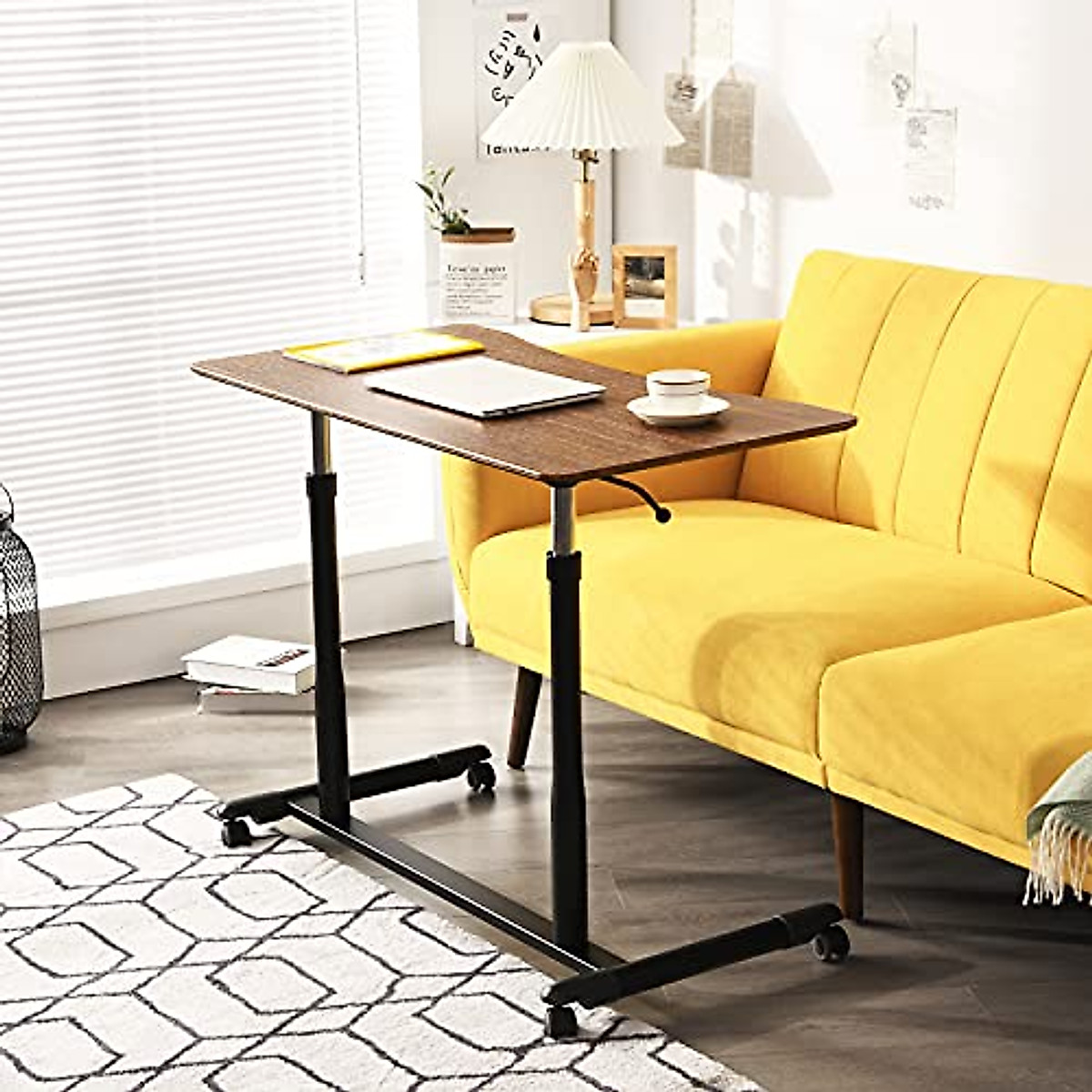 Tangkula Mobile Standing Desk Computer Desk, Height Adjustable Stand Up Desk with 4 Wheels, Rolling Compact Standing Desk with Steel Frame, MDF PVC Tabletop, Ideal for Home Office (Brown)