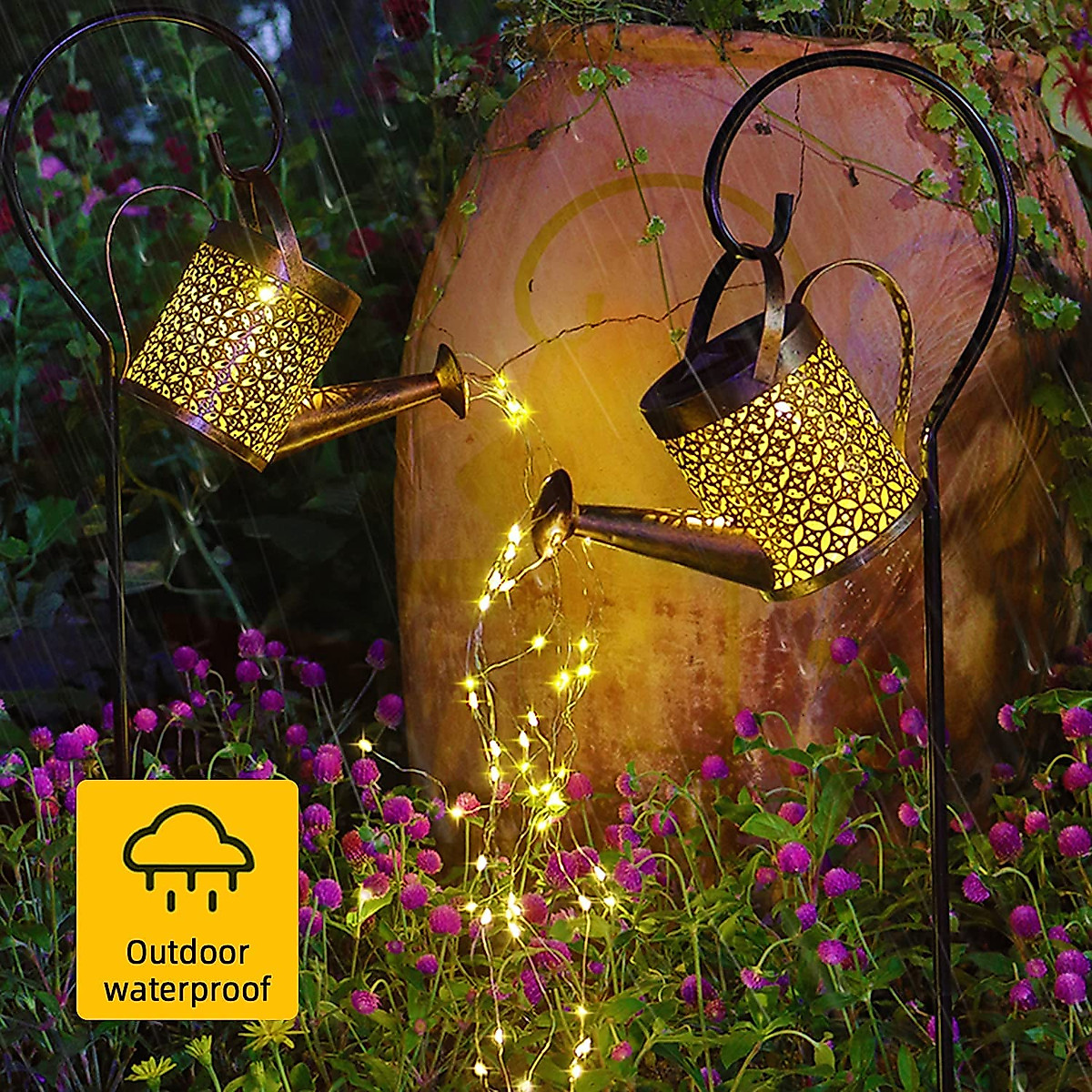 Outdoor Solar Lights Garden Decor - Meteor Light Outdoor Garden Decoration Lights Solar Powered Patio Decor Waterproof Pathway Landscape Lights Art Watering Pot Star Shower Solar Lights