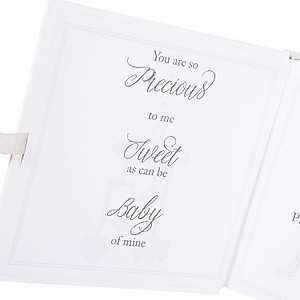 Happy Homewares Beautiful Ivory White Baby Shower Photo Album with Silver Plated Teddy Bear and Stars | Holds 80 Photos | Luxurious Grey Fabric Ribbon