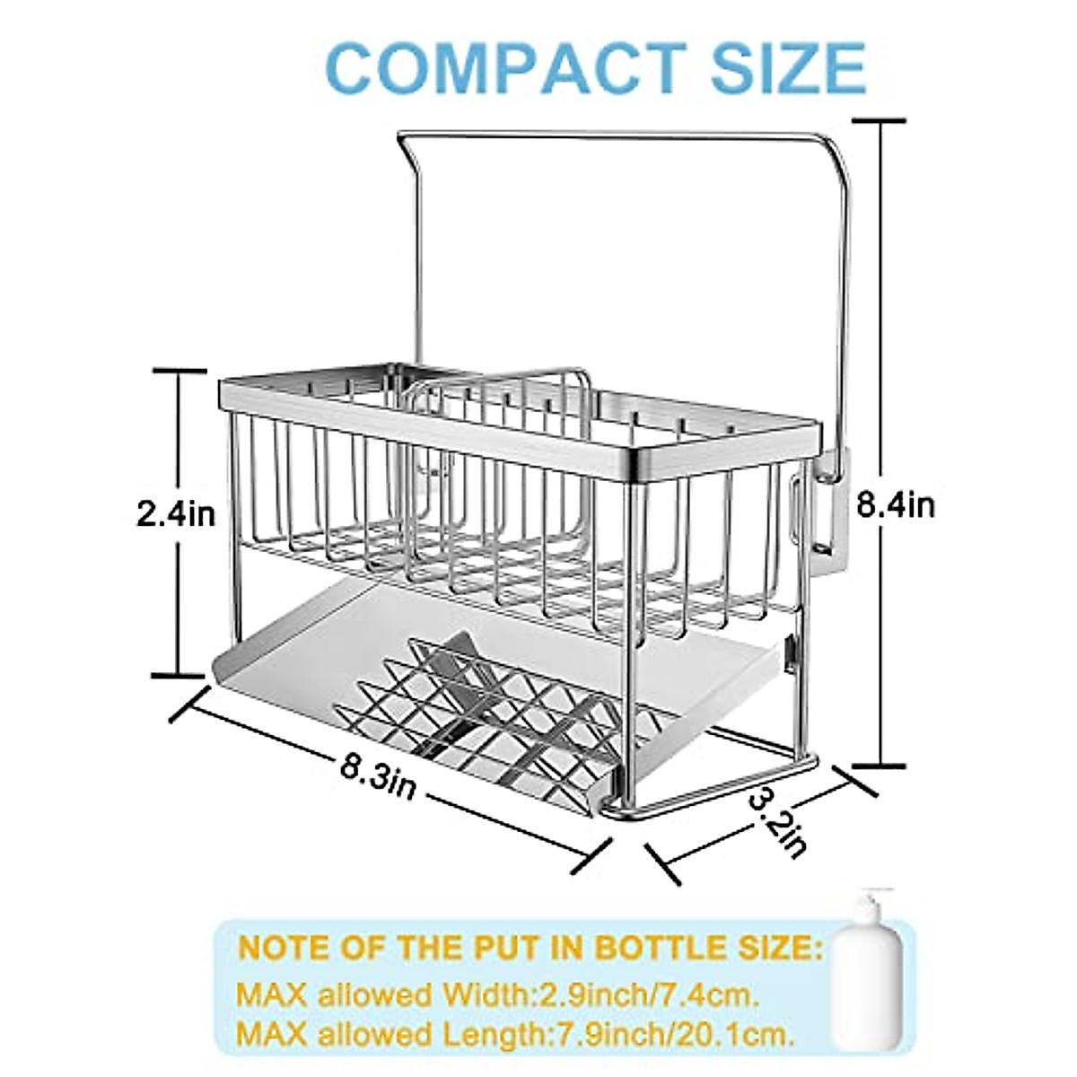 Ciyvotom Sponge Holder for Kitchen Sink, Sink Caddy Kitchen Sponge Holder for Dish Rags Brush Soap Scrubber Stainless Steel 304 Counter Organizer with Auto Drain Tray