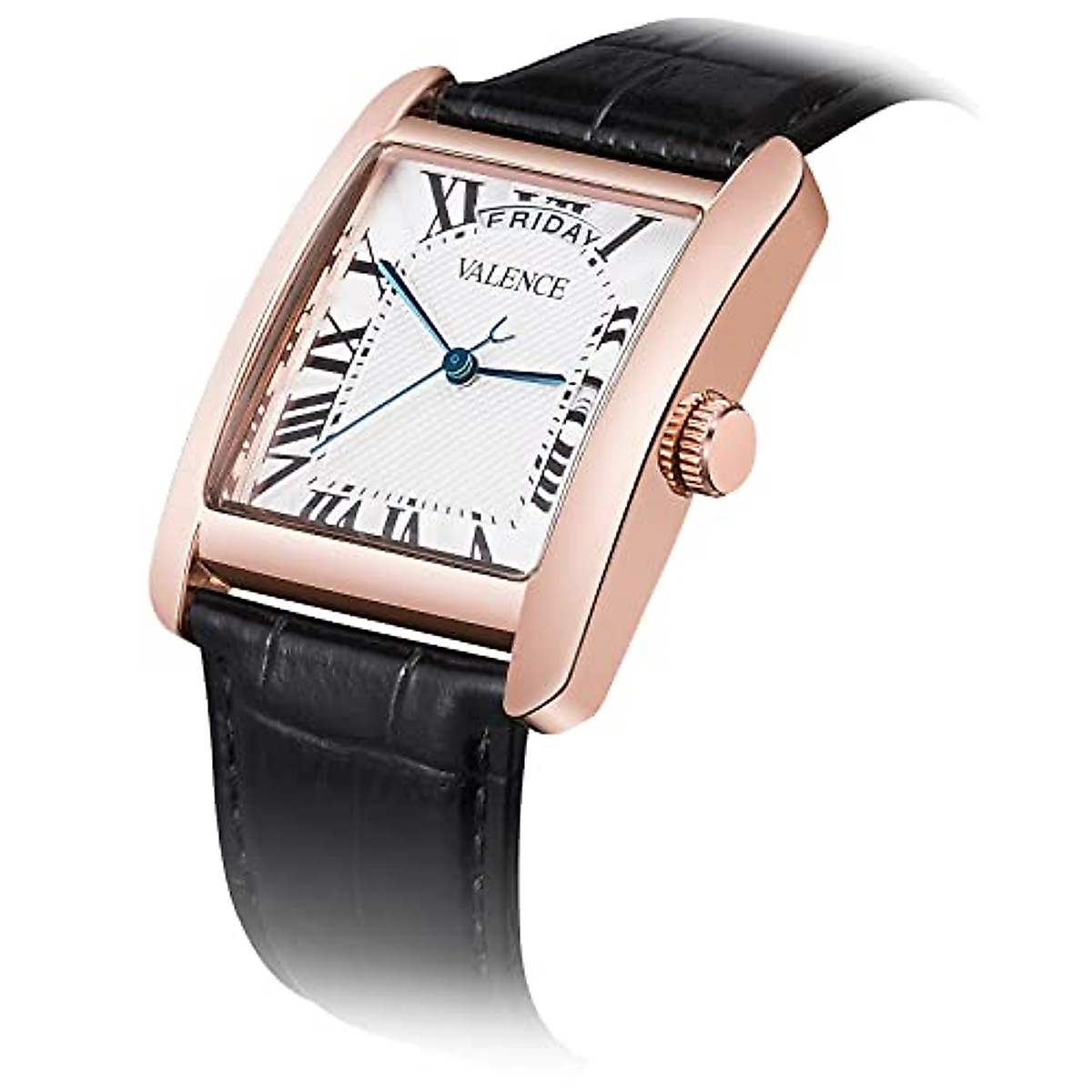 Valence Women's Wrist Watches. Vintage Large Face Square Watches for Women. Classic Ladies Quartz Watches with Black Leather Band. Womens Waterproof Watch with Day and Date(Model: 088-Black)