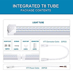 LED Shop Light Fixture, 8FT, 120W 14400LM 6000K, Cold White, V Shape, Clear Cover, High Output, Linkable Shop Lights, T8 LED Tube Lights, LED Shop Lights for Garage Warehouse 8 Foot (25-Pack)