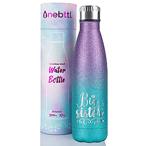 Onebttl Big Sister Gifts for daughter, Insulated Stainless Steel Water Bottle, For Big Sis on Birthday/Pregnancy announcement, 17 oz, Violet-Blue Gradient Glitter
