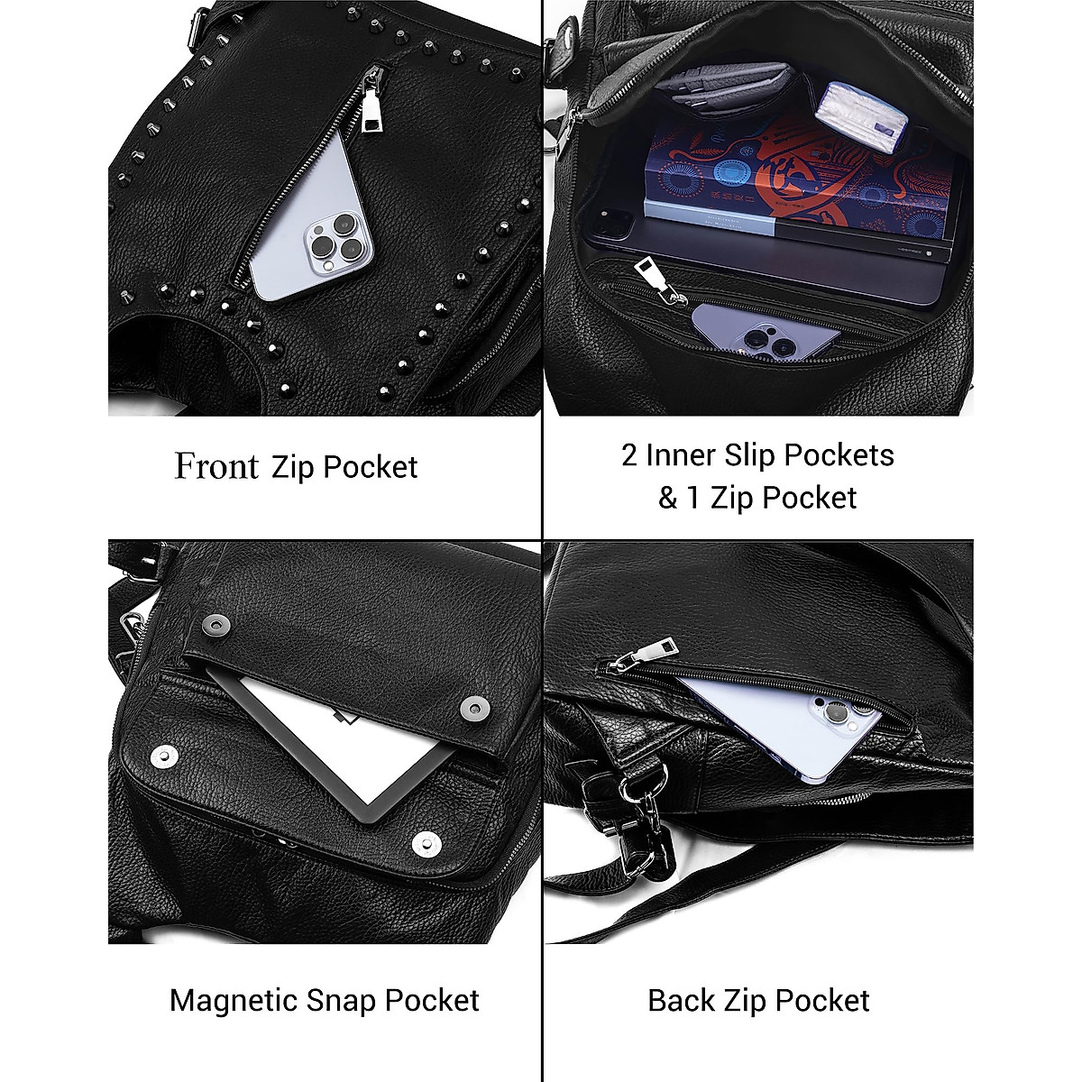 Cortelay Backpack Purse for Women Leather Ladies Fashion Designer Rivet Studded Travel Convertible Crossbody Shoulder Bag