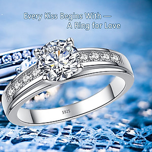 MABELLA Solid 925 Sterling Silver Solitaire Round Clear Cubic Zirconia Rings Engagement Ring for Women Size 9