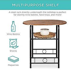 Best Choice Products 3-Piece Wooden Round Table & Chair Set for Kitchen, Dining Room, Compact Space w/Steel Frame, Built-in Wine Rack - Black/Brown