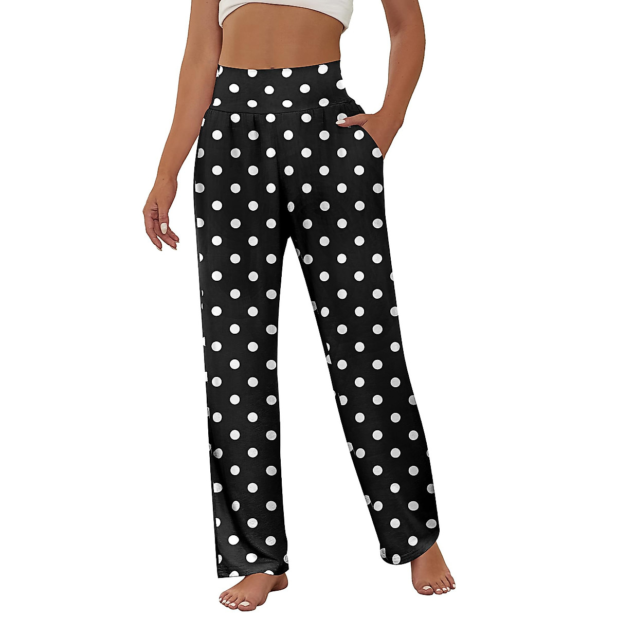 Neer 3 Pcs Women's Wide Leg Yoga Pant Comfy Loose Sweatpants High Waist Lounge Casual Athletic Pant Workout Joggers Pant (Black, Polka Dot Black, Polka Dot Red,Medium)