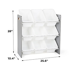 Humble Crew Kids Wood Table and 4 Chair Set, Grey & Grey/White Toy Organizer, 9 Bin Storage, 24" Tall