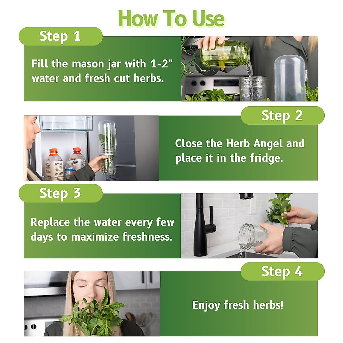 The Herb Angel Mason Jar Herb Lid - Fresh Herb Keeper - Herb Saver Pod for Cilantro, Parsley, Basil, Chives, Mint and More - Herb Storage Container for Refrigerator