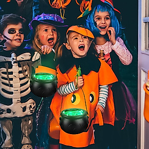 Atiloy Halloween Decor Witches Cauldron Set of 3 Witches Cauldron Serving Bowls on Stand Black Plastic Halloween Punch Bowl Candy Snack Food Dishes for Indoor Outdoor Home Kitchen Party Supplies