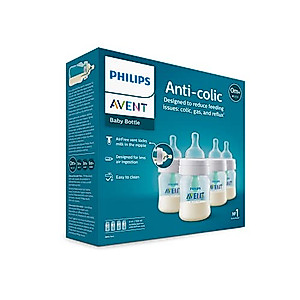 Philips Avent Anti-Colic Baby Bottles with AirFree Vent, 4oz, 4pk, Clear, SCY701/04