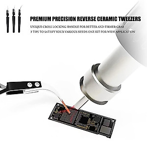 Precision Tweezers Reverse Ceramic Tweezers 3 PCS Electronic Tweezers, Soldering Hot Tweezers Self Locking Tweezers with Ceramic Tips-UY3
