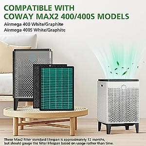400/400S Replacement Filter for Coway AIRMEGA Max2 400/400S Air Purifier, Max 2 Green True HEPA and Active Carbon Filter Set, AP-2015-FP