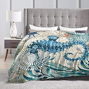 Sea Horse Throw Blanket Super Soft Lightweight Warm Cozy Fuzzy Flannel Blankets for Bed Sofa Office 60x50 inch