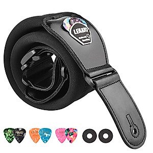 LEKATO Bass Guitar Straps for Electric Guitar & Bass 3" Wide Bass Strap Padded Guitar Straps Adjustable Length from 45" to 55" Bass Guitar Strap with Pick Holder 2 Safety Strap Locks & 6 Picks