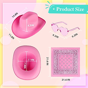 ZIYIME 4 Pcs Pink Cowgirl Hat for Women, Pink Cowboy Hat, Cowgirl Hat with 4 Hats 4 Bandanas 4 Pairs Glasses for Bachelorette Parties Cosplay Party