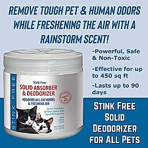 Stink Free Cat Solid Freshener, Absorber & Deodorizer - Room Purifier, Bathroom Odor Eliminator, Basement, Bedroom, House, Office etc. 15 oz. Rainstorm Fragrance