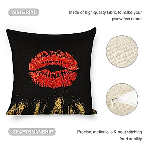 JOJOART Red Glitter Mouth Throw Pillow Covers 18×18 Pillowcases Set of 1 Sexy Kiss Lips Linen Decorative Square Pillow Case Cushion Covers Standard Size for Sofa Couch Outdoor Bed Pillow Protectors