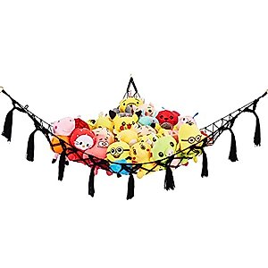 LinXius Stuffed Animal Hammock, Net for Stuffed Animals, Jumbo Toy Hammock for Stuff Animals Plush Toy Storage Corner Hanging Wall Net Large Boho Corner Teddy Bear Net for Kids Black