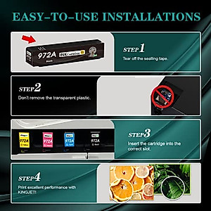 Kingjet Compatible for HP 972A Ink Cartridges Replacement for HP 972A 972 972X Work with PageWide 377dw PageWide Pro 477DW 477DN 577DW 577z 552DW 452DN 452DW 352DW P55250DW P57750DW, 4 Pack