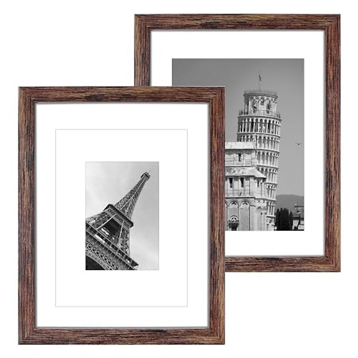 Q.Hou 11x14 Picture Frames Wood Patten Rustic Brown Set of 2, Each Frame with 2 Mats,Display A4 or Five 5x7 Photos with Mat & 11x14 Picture Without Mat for Wall Mount (QH-PF11X14-BR)