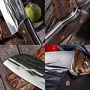 Kitory Forged Cleaver, Chopping Knife, Vegetable and meat Chopper, Kitchen Serbian Chef's Knife, Full Tang High Carbon Steel Blade Wooden Handle